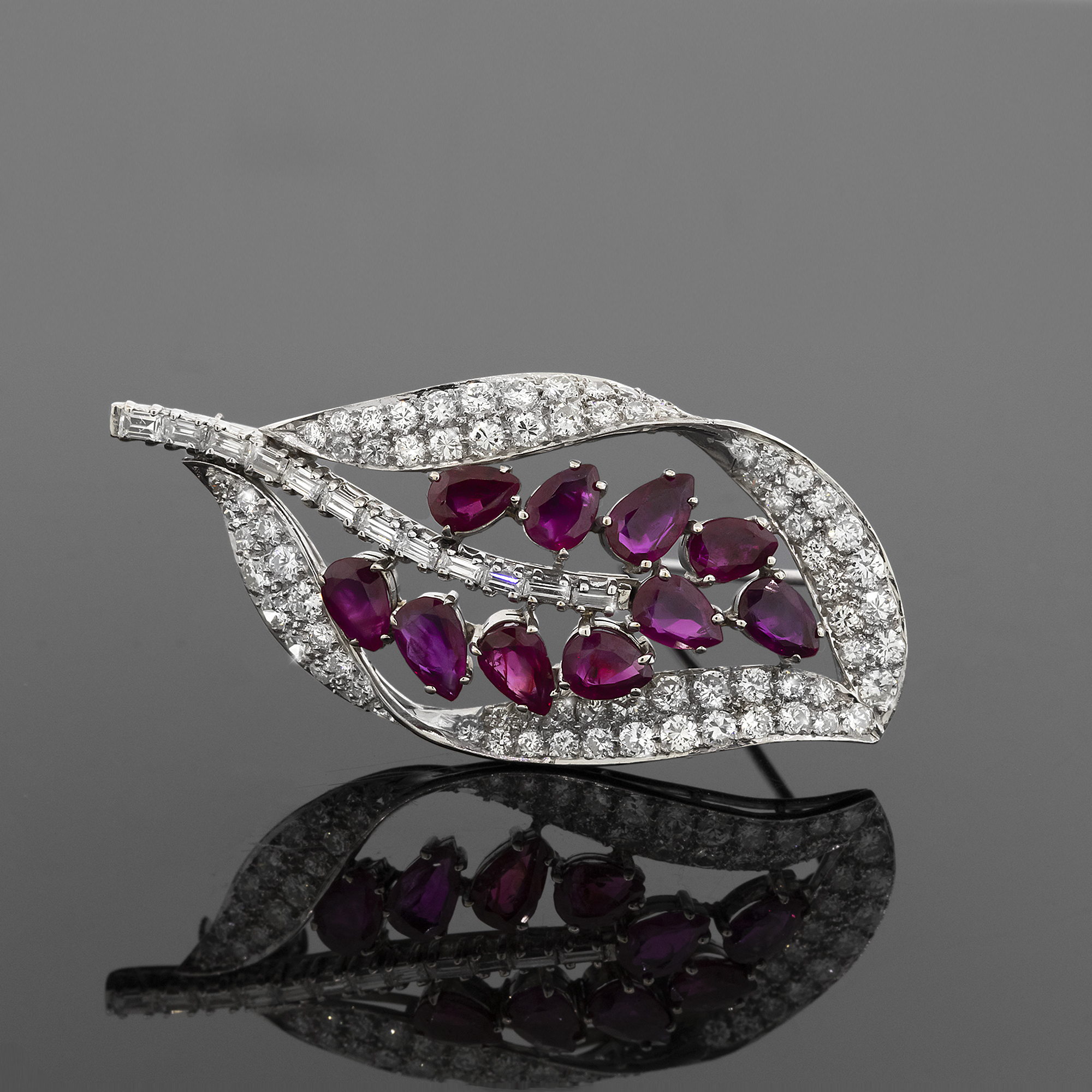 Vintage Ruby & Diamond Leaf Brooch Circa 1980-90 | Gerard McCabe Antiques